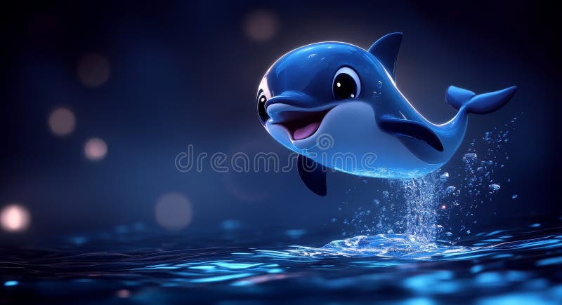 Design Featuring a Cartoon Dolphin Leaping in Water with a Splash and a ...