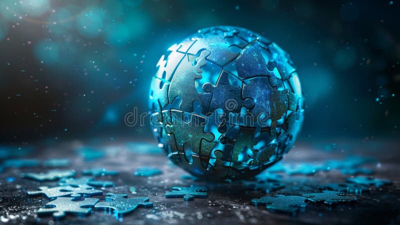 Design Featuring a Digital Globe Formed by Interconnected Puzzle Pieces ...