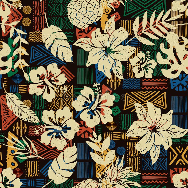 Ethnic Tribal Patchwork Seamless Pattern with Hand Drawn Abstract Tropical Motif Stock Vector ...