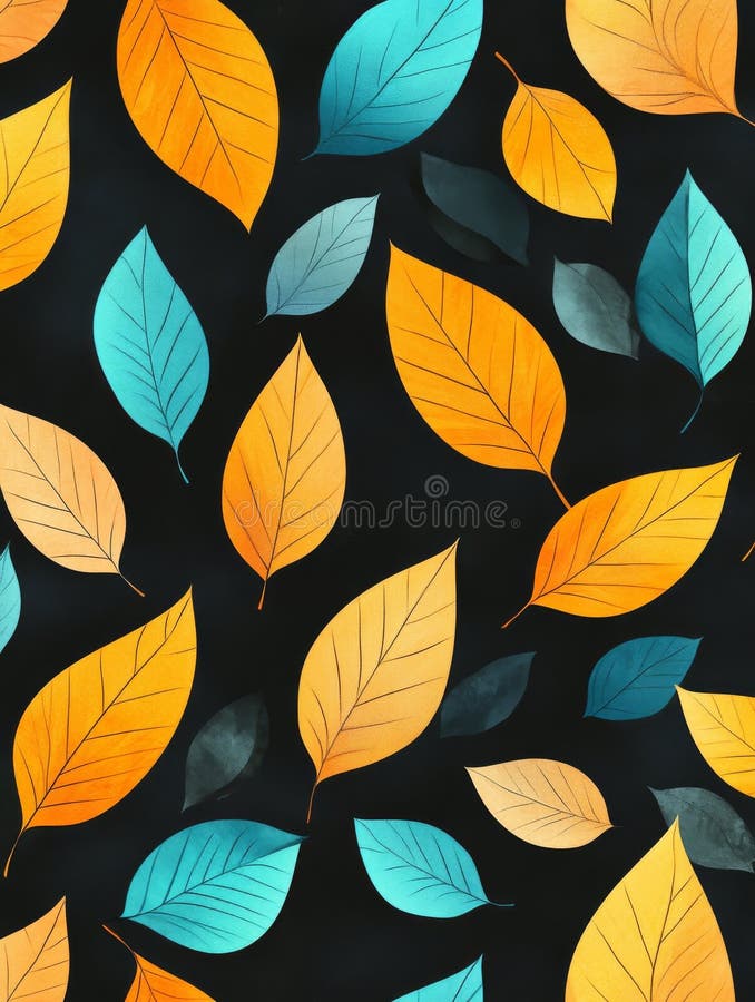 A Design Featuring Golden and Teal Tropical Leaves on a Brown and Black Backdrop Stock Image ...