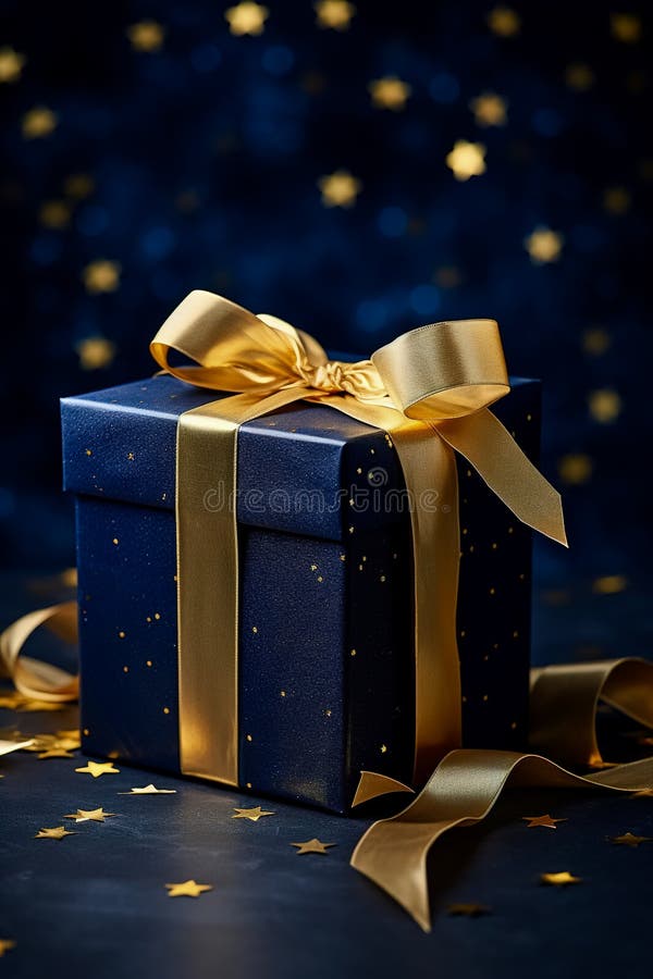 Design a Festive New Year Gift Box with Gold Ribbon Stock Illustration ...