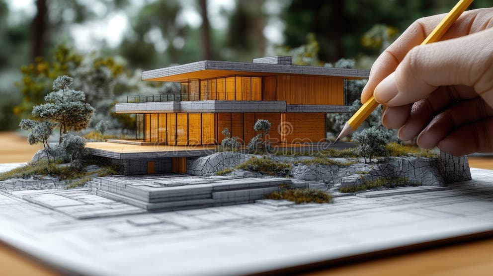 Design Framework in Focus - House Model Positioned Over Detailed ...