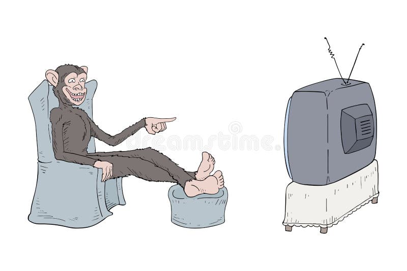 Design of Funny Monkey Watching Televison Stock Vector - Illustration ...