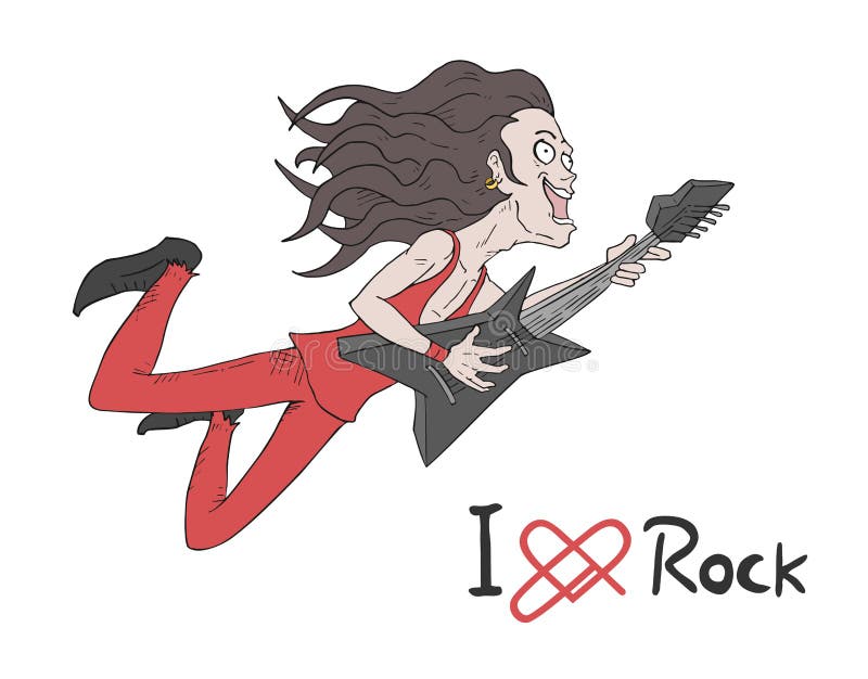 Design of Funny Rocker Playing Guitar Stock Vector - Illustration of ...