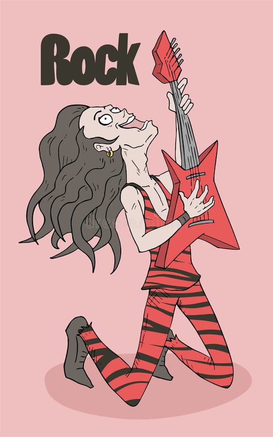 Design of Funny Rocker Playing Guitar Stock Vector - Illustration of ...