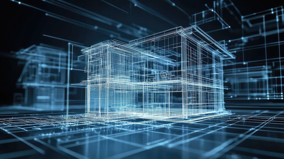 Design Futuristic Wireframe 3d Floor Plan in an Exploded View Stock ...
