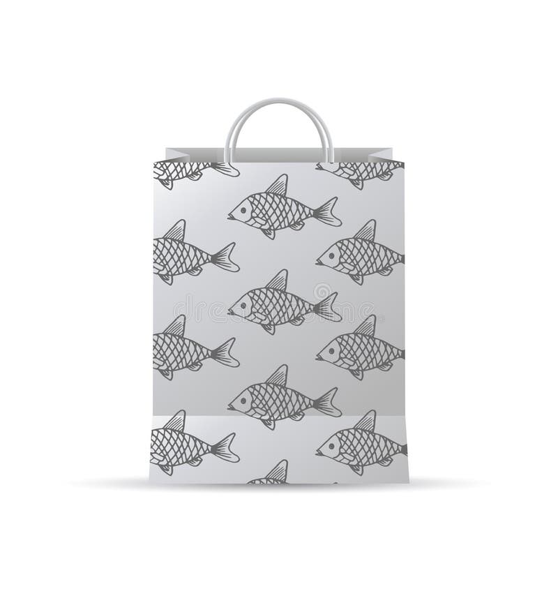 Vector Design of Gift Bag with Fish Draw Pattern Stock Vector ...