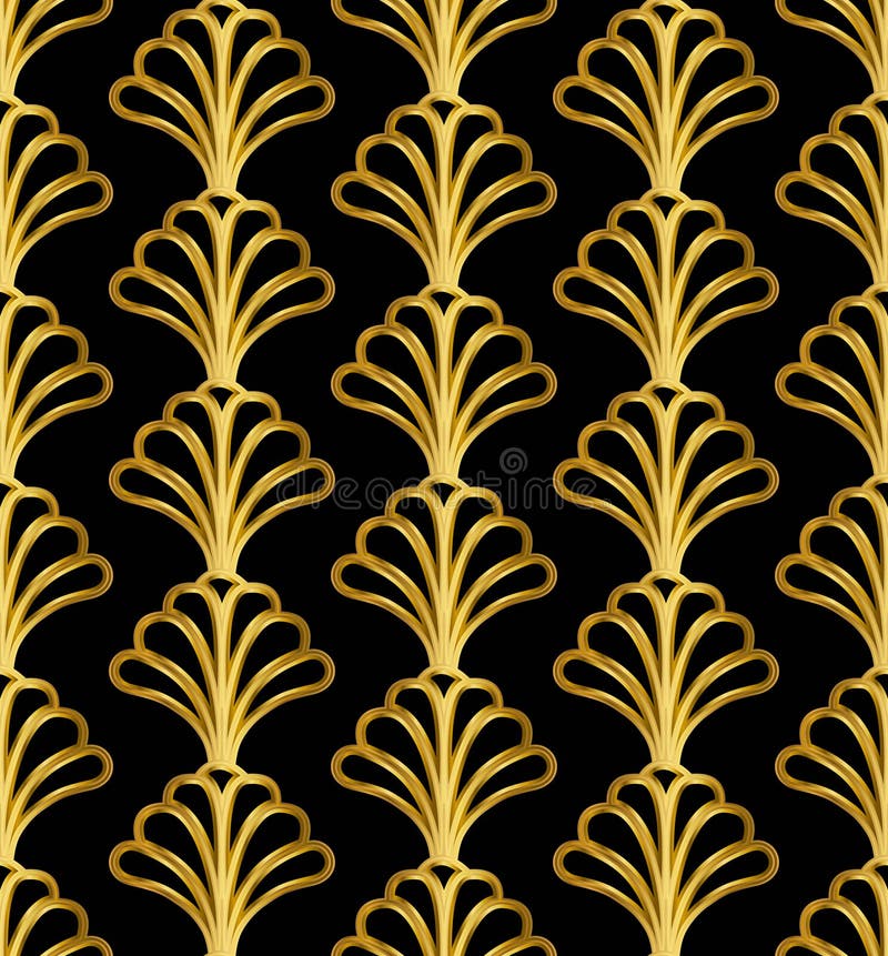 Gold Art Deco Style Seamless Repeat Pattern Black Background Vector ...