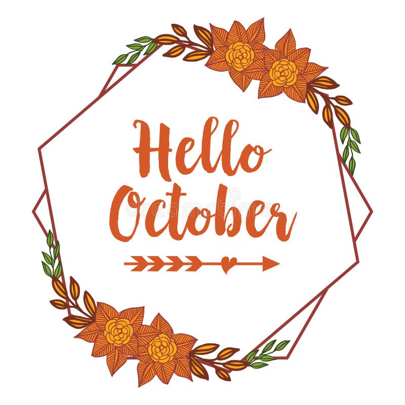 Design for Greeting Card Hello October, with Vintage Element of Flower ...