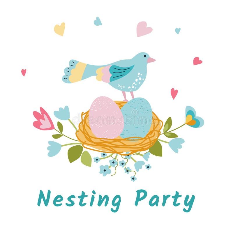 Design for Greeting Card for Nesting Party. Vector Illustration Stock ...