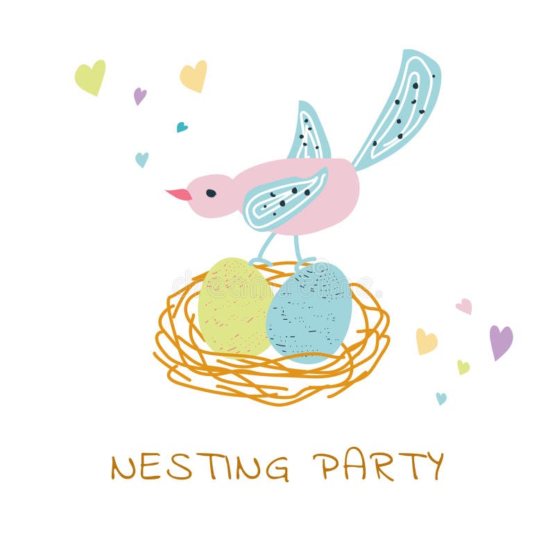 Design for Greeting Card for Nesting Party. Vector Illustration Stock ...