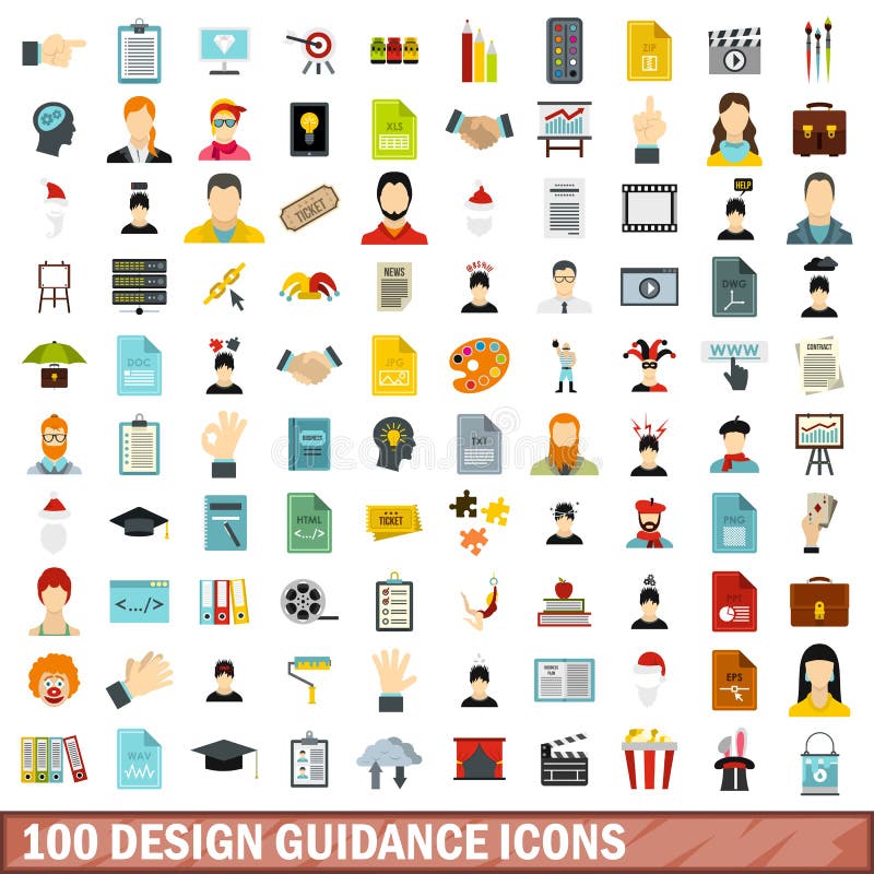 100 Design Guidance Icons Set, Flat Style Stock Vector - Illustration ...