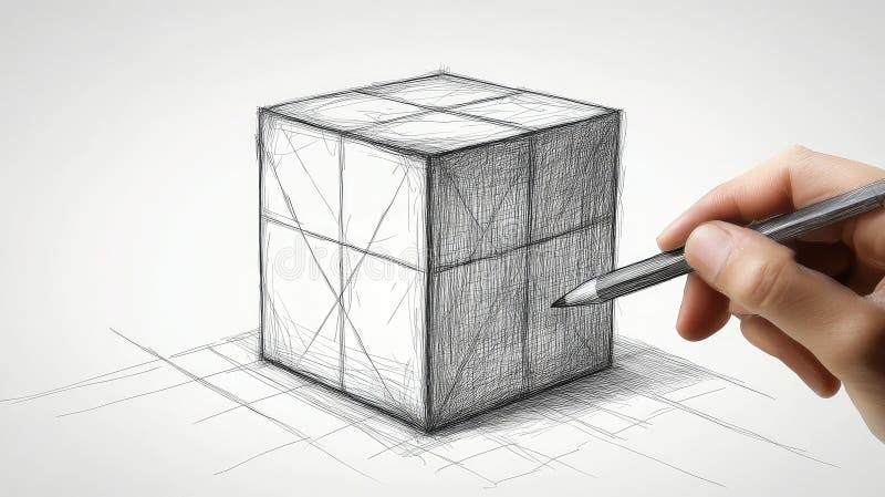 Design Hand Drawn Style Merging of a 3d Cube Stock Illustration ...