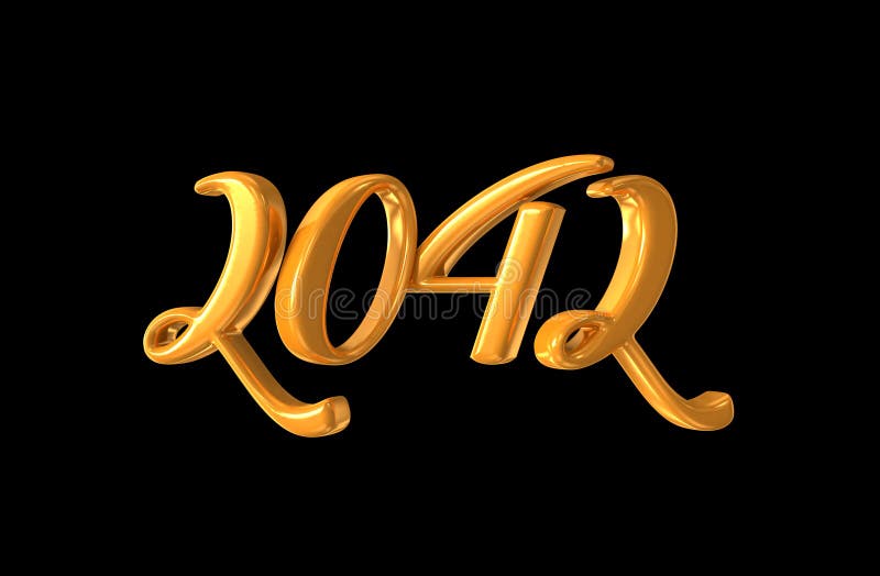Happy New Year Number 2042 Gold 3D Render with Black Background Stock ...