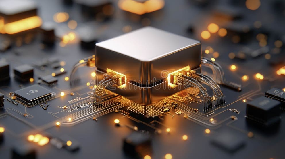 Design a High-tech Scene with a Glowing Microchip and Connecting ...