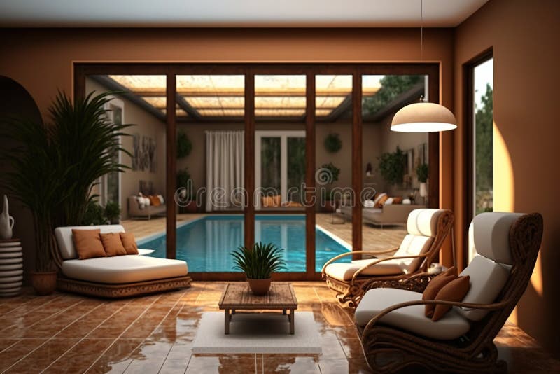 Design of a Home Lounge with a Swimming Pool, Created with Generative ...