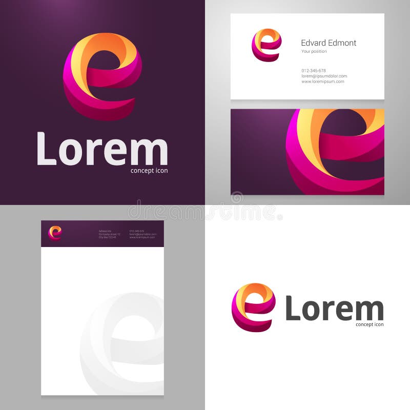 Design Icon E Element with Business Card and Paper Template Stock ...