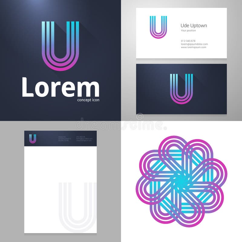 Design Icon U Element with Business Card and Paper Template Stock ...