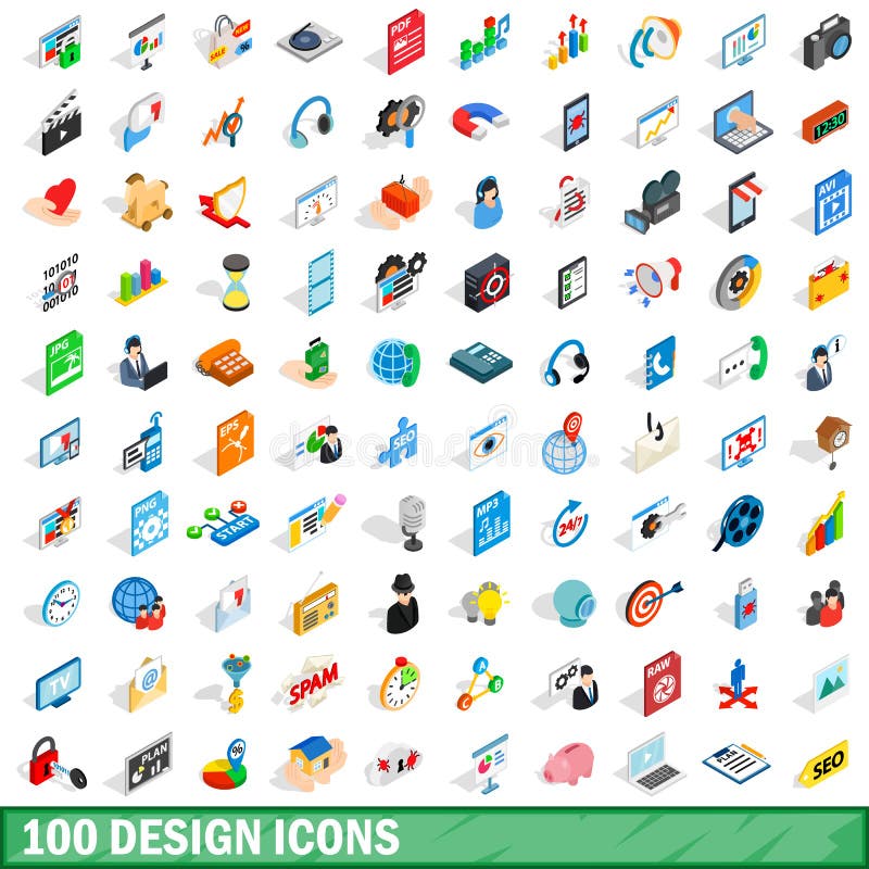 100 Design Icons Set, Isometric 3d Style Stock Vector - Illustration of ...