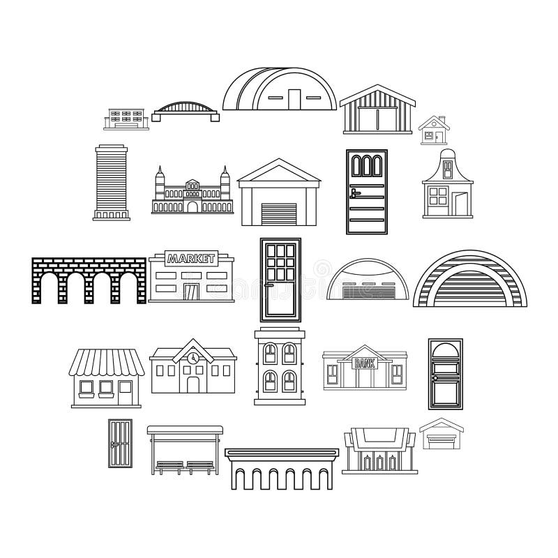 Design Icons Set, Outline Style Stock Vector - Illustration of building ...