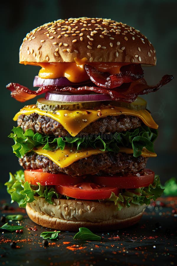 Design an Image of a Floating, Unassembled Cheeseburger Against a ...