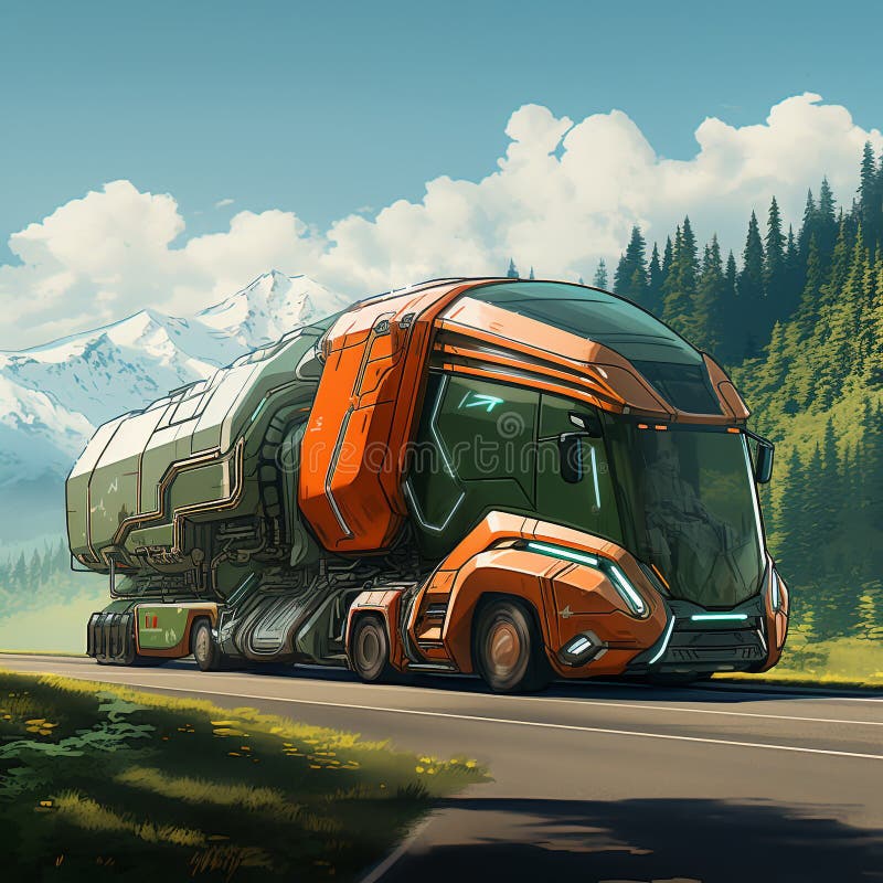 Design Image of a Lorry in the Future Moving Towards Its Destination ...