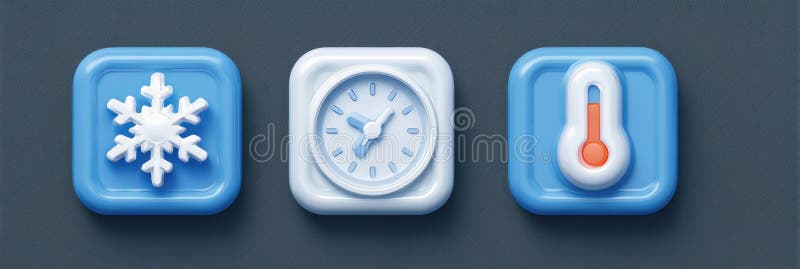 3D Icons Showcasing Freezer Features with Snowflake, Timer, and ...