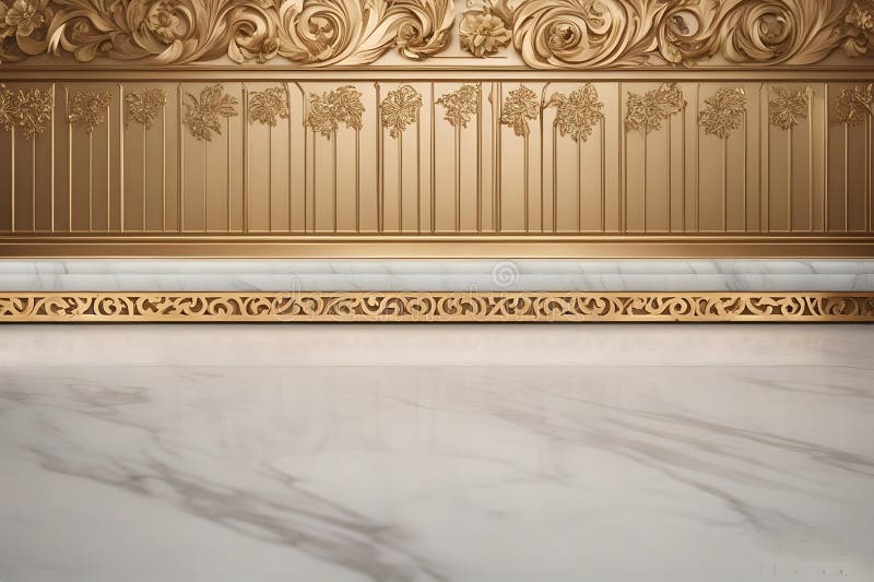 Design Interior 3d Render Wall Golden and Floor Marble Stock ...