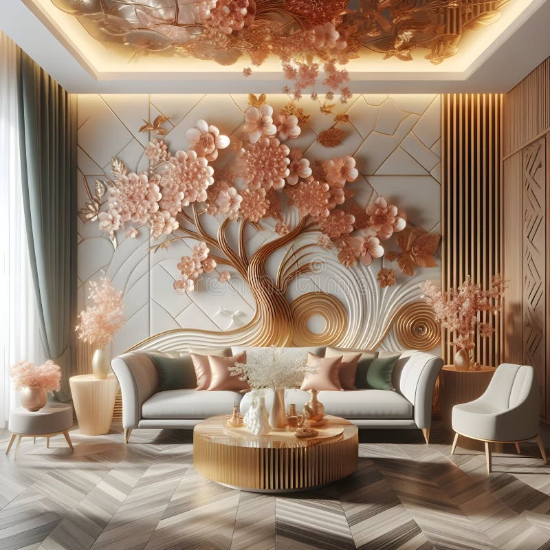 Design Interior Decoration Living Room Render Tree Floral Ai Generator ...