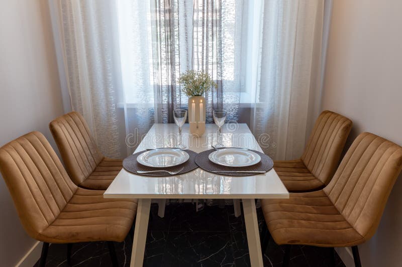 Design Interior Kitchen with Table and Chairs Stock Image - Image of ...