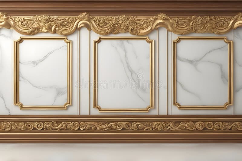 Design Interior Wall Panel Luxury Classic Frame Gold with Wall Marble ...