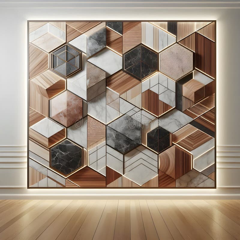 Design Interior Wall Render Classic Wood and Marble Stock Illustration ...