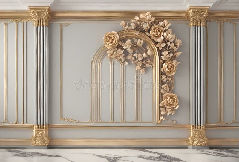 Design Interior Wall Render Column and Kusha Flowers Stock Illustration ...