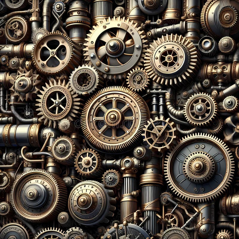 A Design of Interlocking Gears, Pipes, and Cogs, in Victorian Steampunk ...
