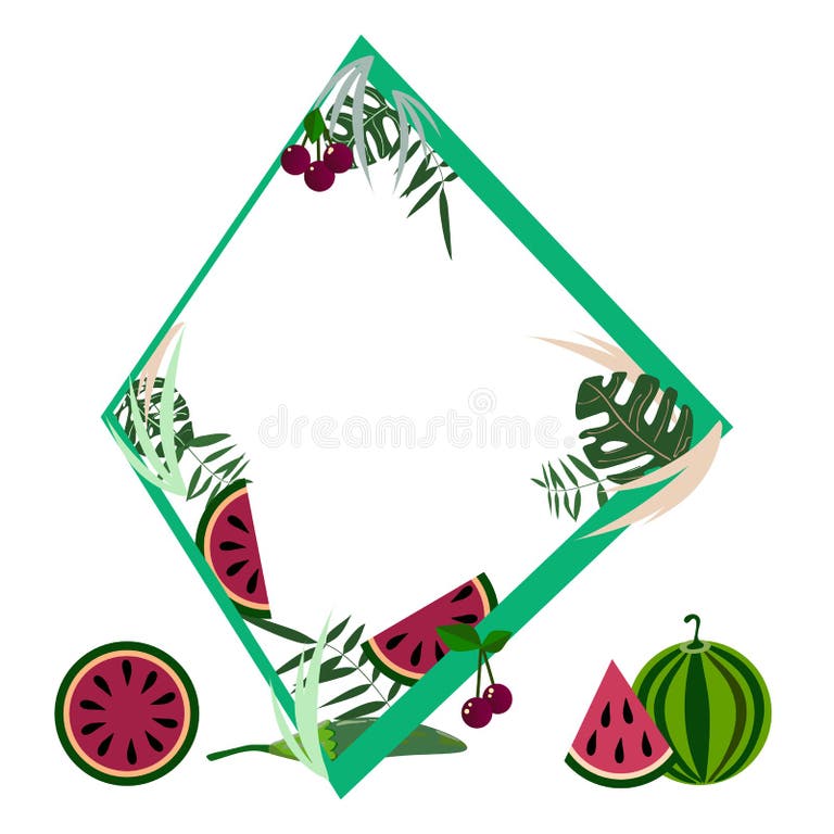 Rectangular Frame of Watermelons, Melons and Cherries on a Light ...