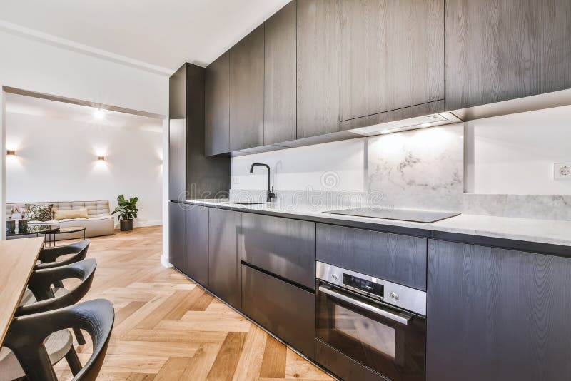 Joint Kitchen with Dining Room Stock Image - Image of spacious, indoor ...