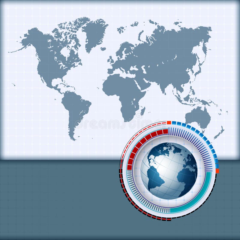 Design Layout Template with World Map and Earth Globe Inside Futuristic ...