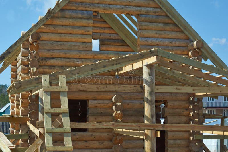 The Design of a Log Home Under Construction. Stock Image - Image of ...