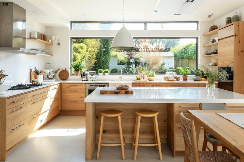 Design of a Luminous Kitchen with a Large Window Overlooking a Garden ...