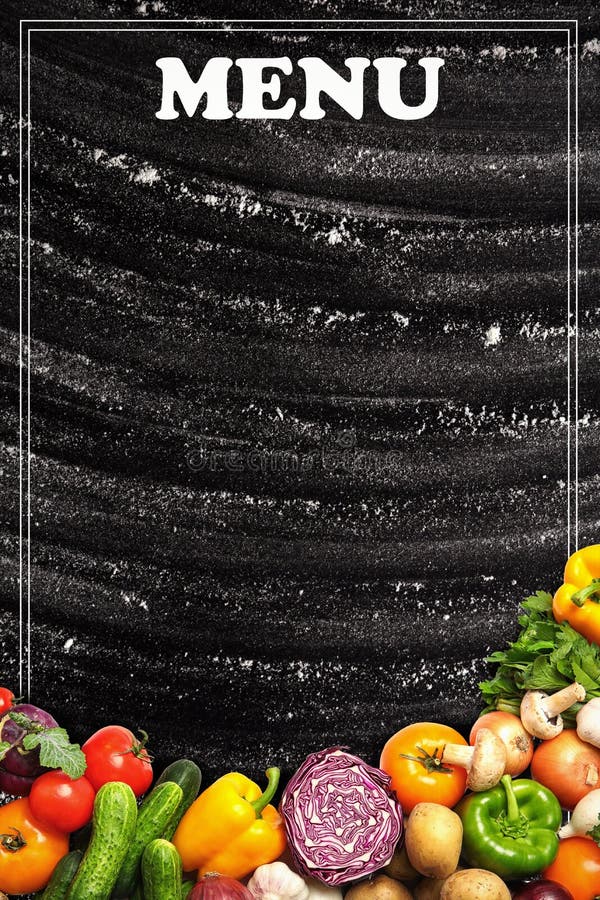 Design of Menu with Black Board and Vegetables Stock Image - Image of ...