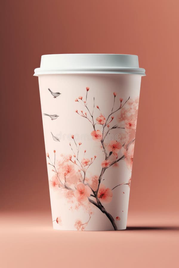 Design Minimalistic a Paper Cup with Spring Theme Stock Illustration ...