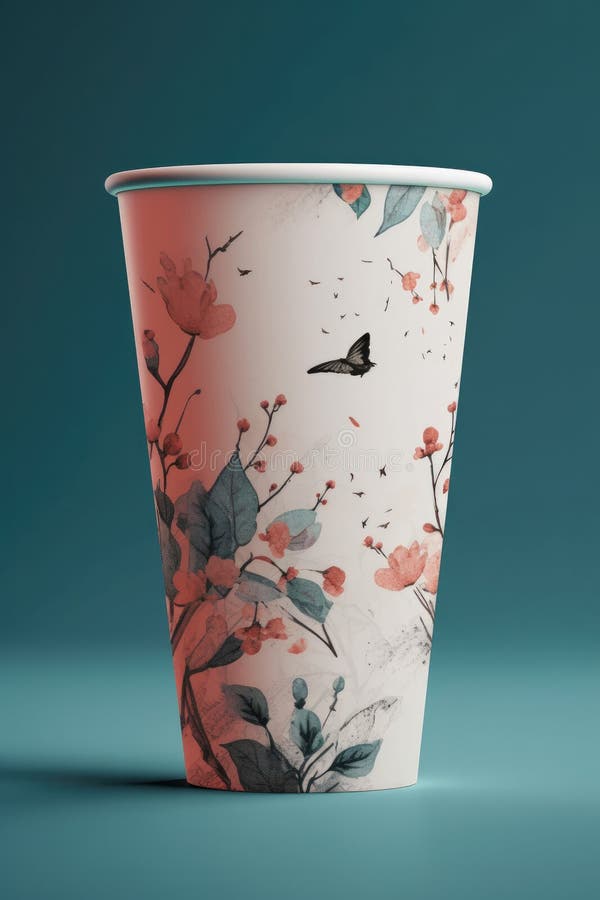 Design Minimalistic a Paper Cup with Spring Theme Stock Illustration ...