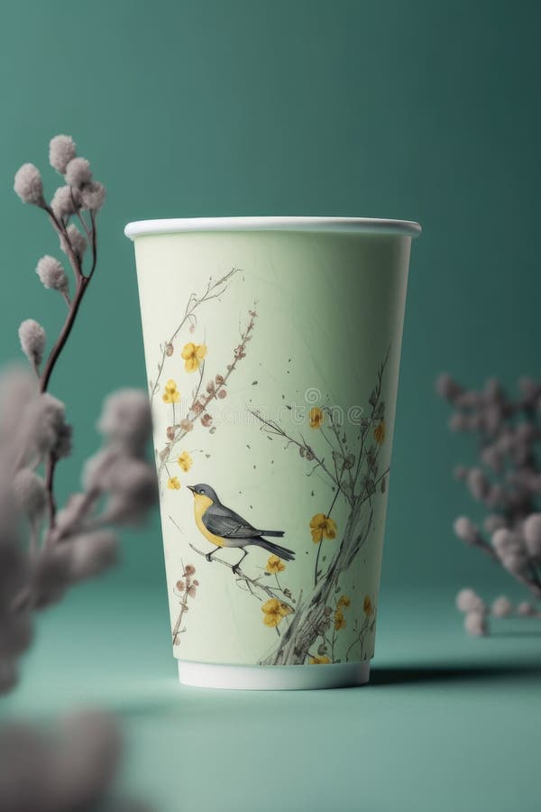 Design Minimalistic a Paper Cup with Spring Theme Stock Illustration ...