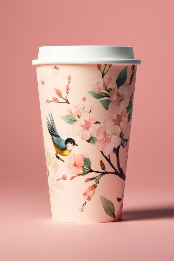 Design Minimalistic a Paper Cup with Spring Theme Stock Illustration ...