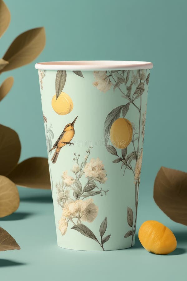 Design Minimalistic a Paper Cup with Spring Theme Stock Illustration ...