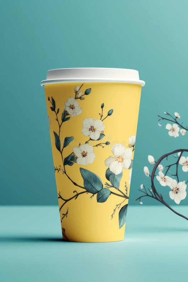 Design Minimalistic a Paper Cup with Spring Theme Stock Illustration ...