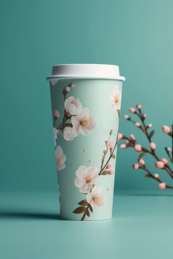 Design Minimalistic a Paper Cup with Spring Theme Stock Illustration ...