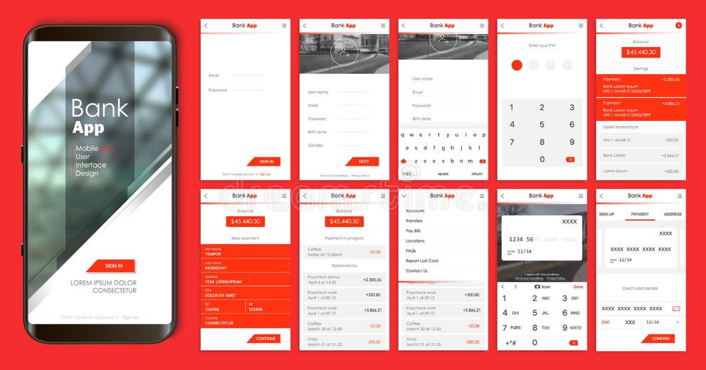 Design of the Mobile Application, UI, UX. a Set of GUI Screens with ...