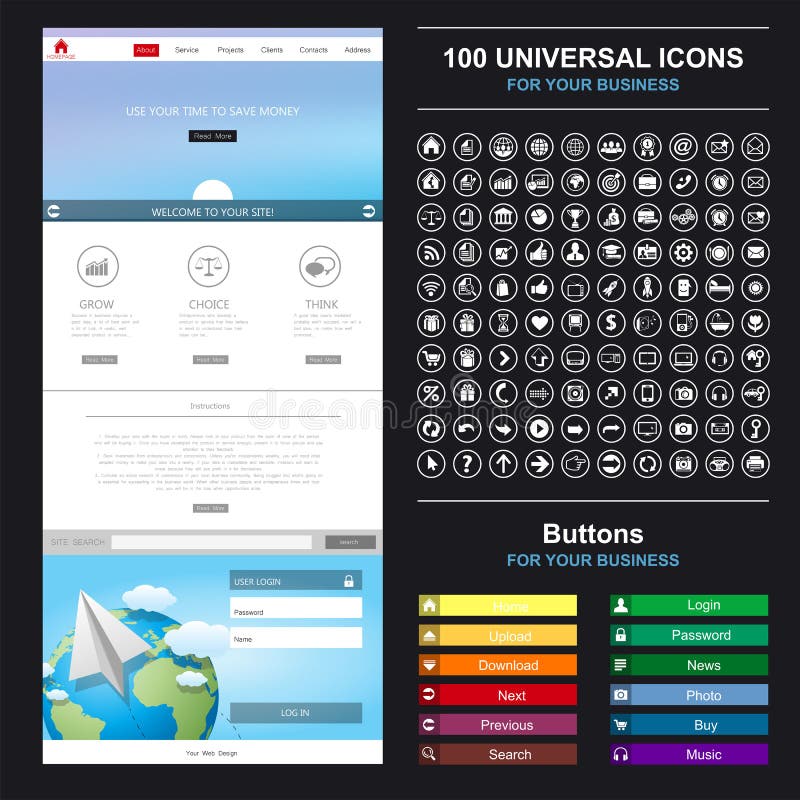 100 Universal Icons set 1 stock vector. Illustration of flat - 50510580