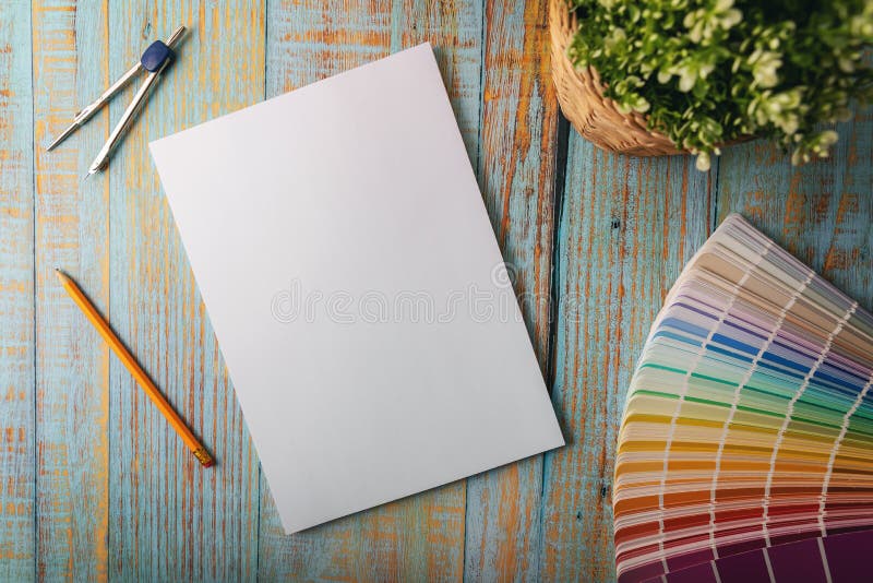 Design Mockup - Blank Notebook with Color Swatch Stock Image - Image of ...